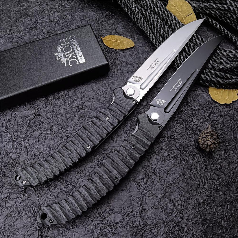 12" Hokc ABATAB Knife D2 Blade BLACK G10 Folding Pocket Knife EDC Hu ...